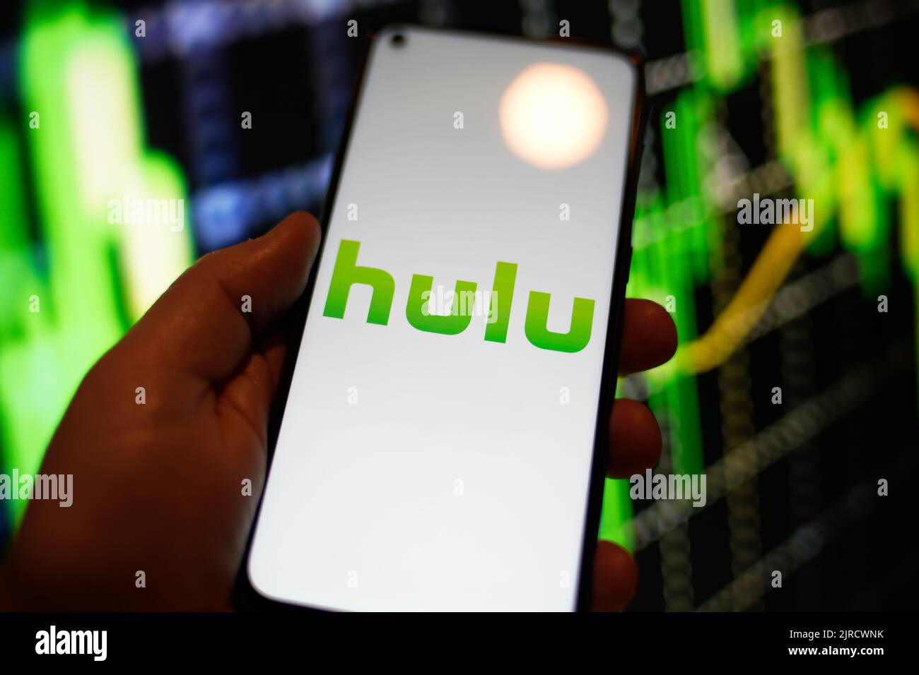 The Hulu logo is seen on a Redmi phone screen in this photo ...