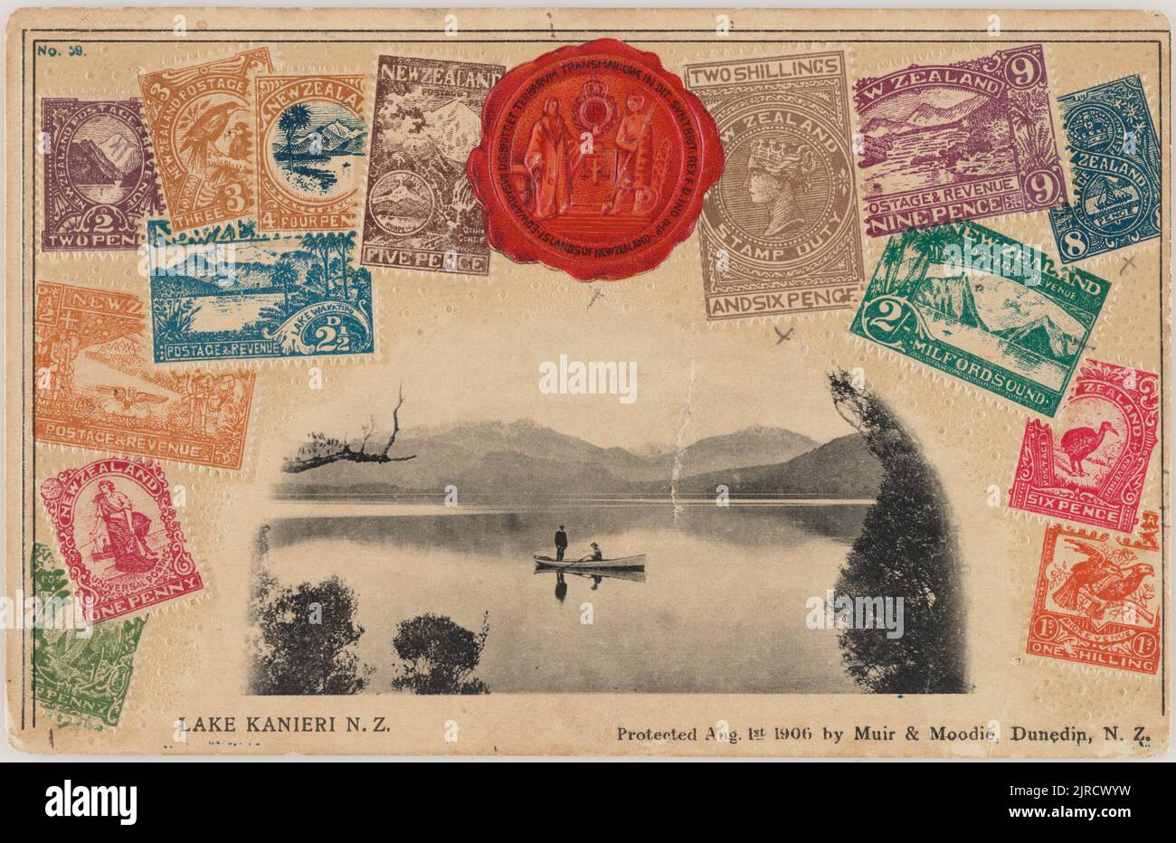 Lake Kanieri, New Zealand, 1906, Kaniere, Lake, by Muir & Moodie Stock ...