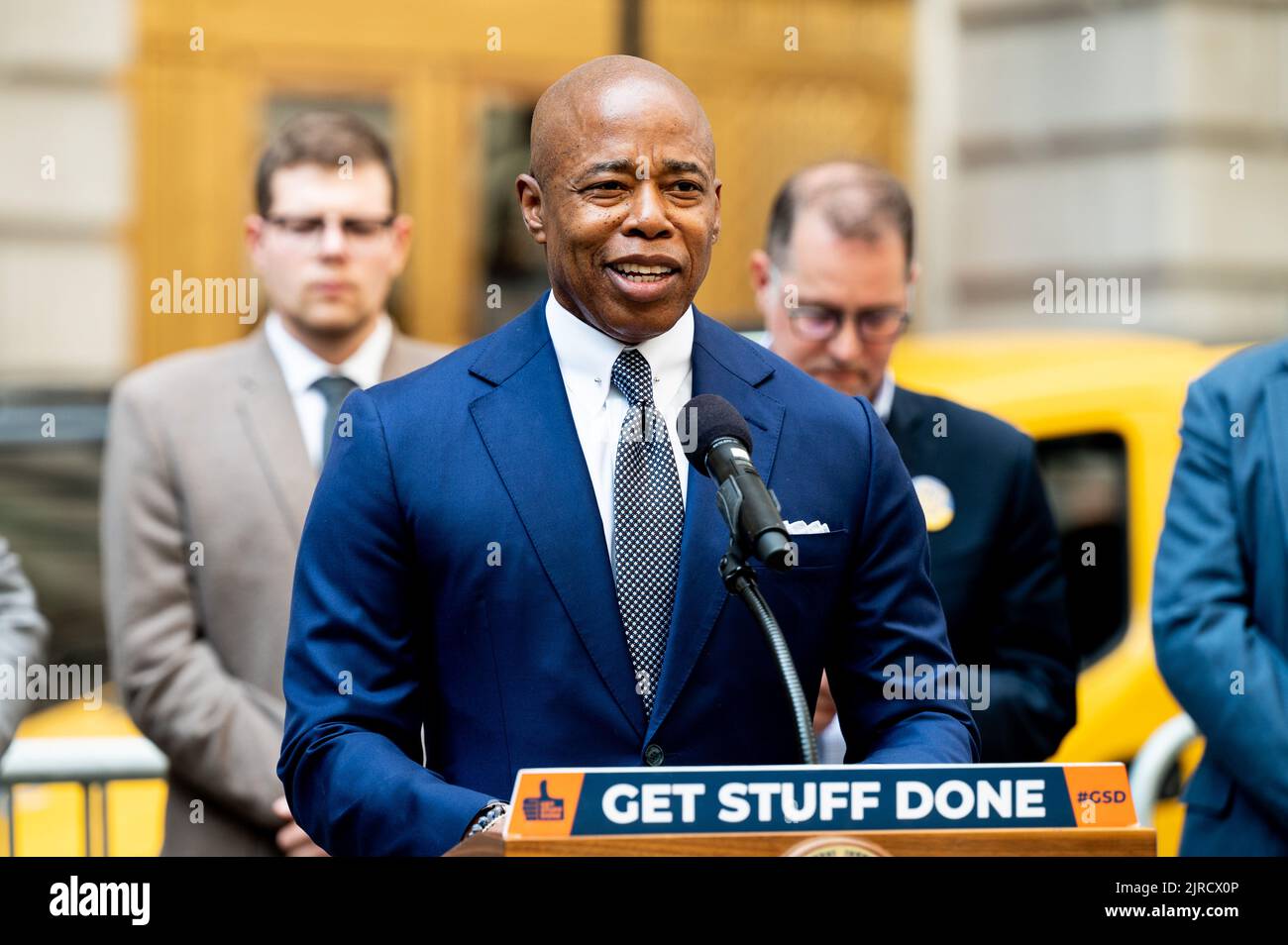 New York City Mayor Eric Adams (D) speaking at the raising of the ...