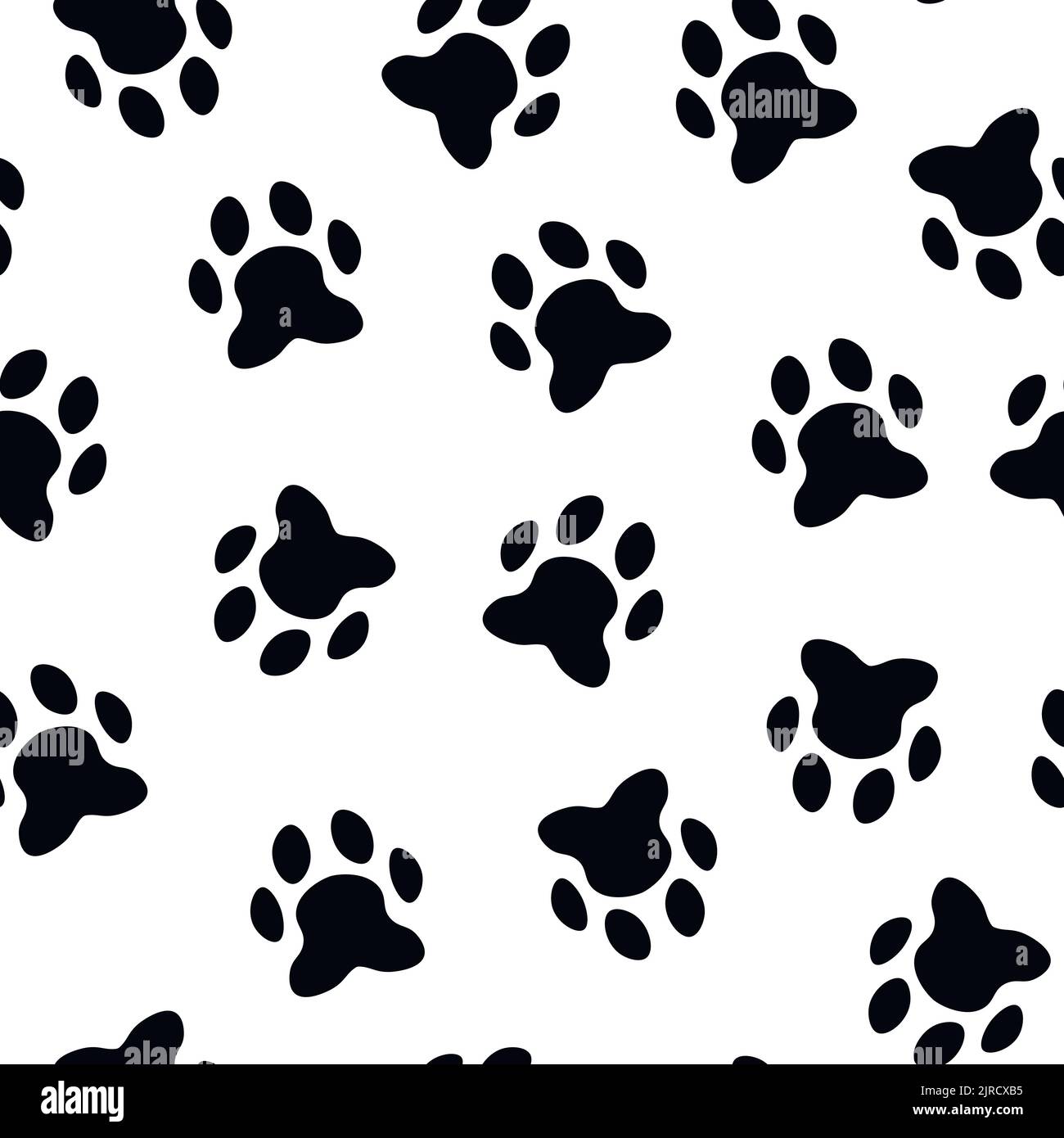 Flat cartoon animal footprint silhouette seamless pattern. Cat or dog ...