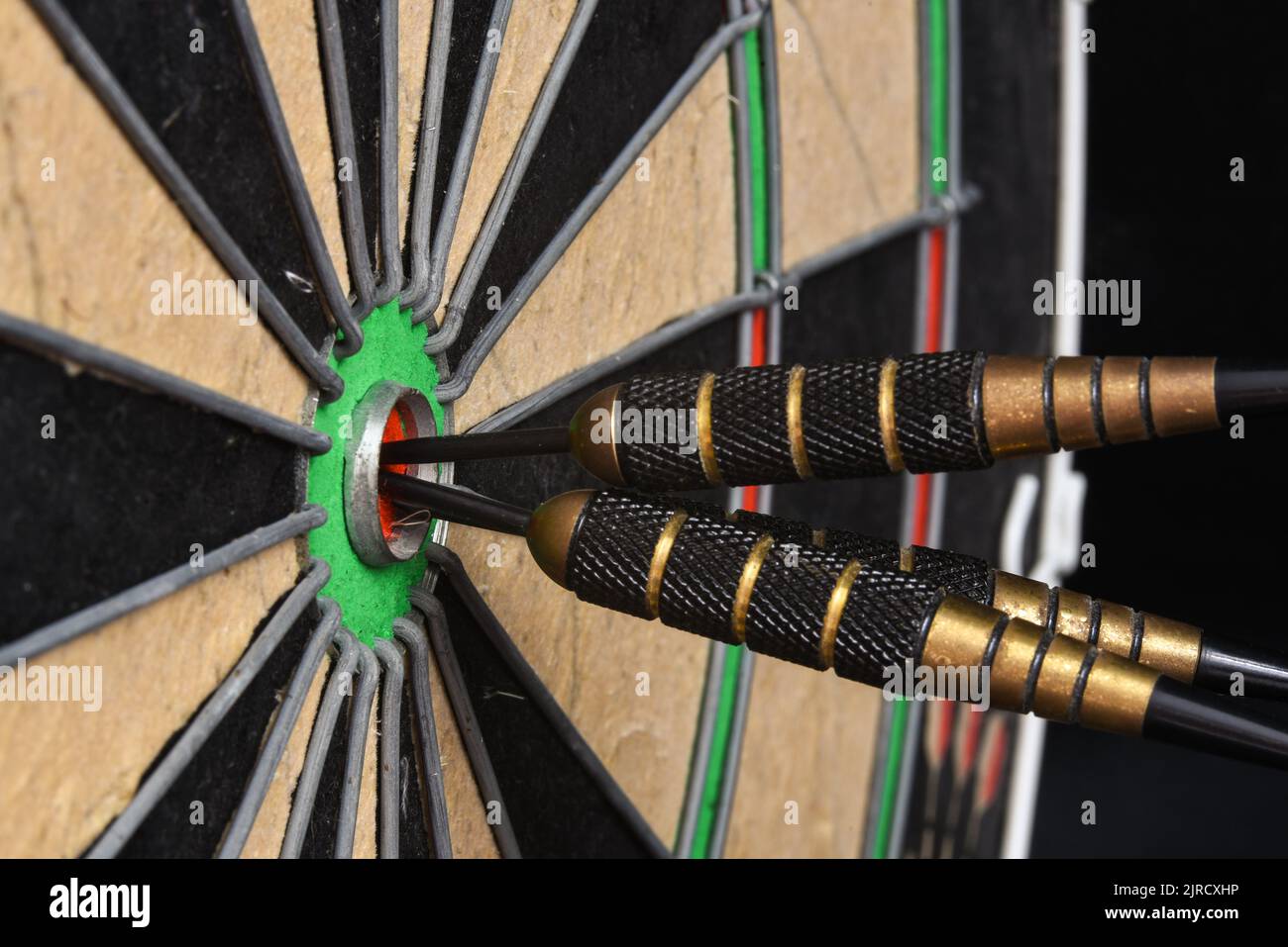 Den Helder, Netherlands. August 2022. The three darts in the bullseye ...