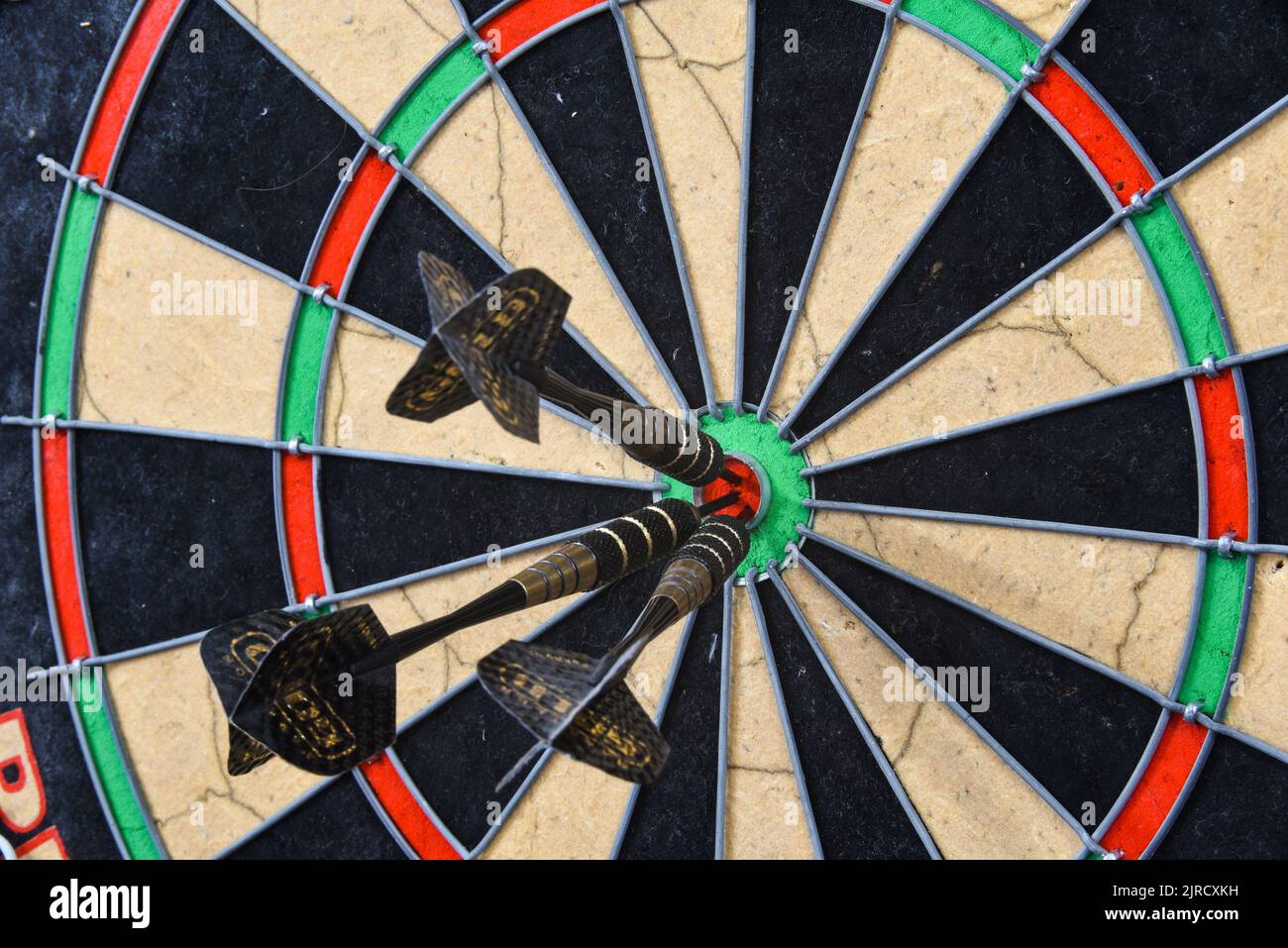 Den Helder, Netherlands. August 2022. The three darts in the bullseye ...