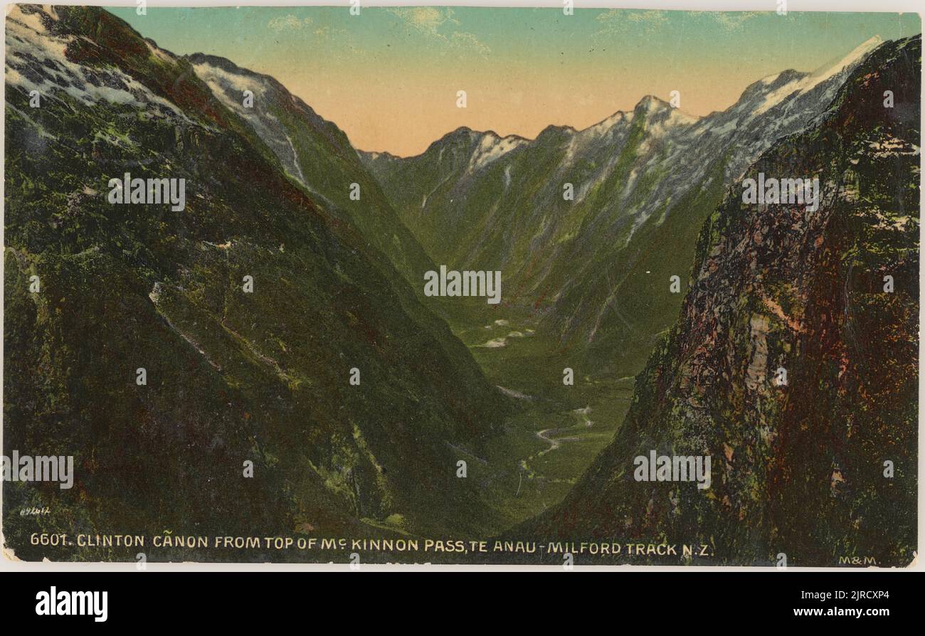 Clinton Canon from top of McKinnon Pass, Te Anau, Milford Track, 1908 ...