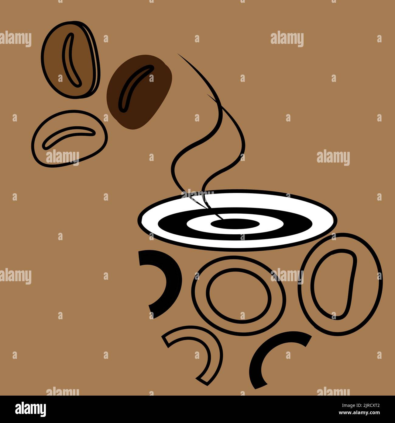 Coffee beans and Abstract stylized cup with streams of steam. Abstract ...