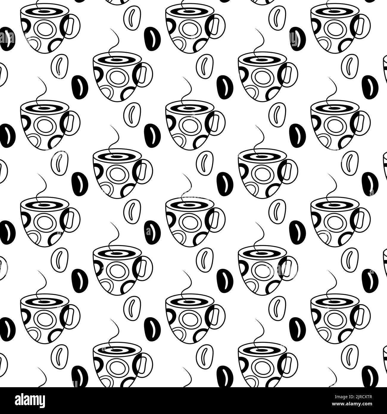 Seamless Pattern with Coffee Beans and Abstract Stylized cup on a ...