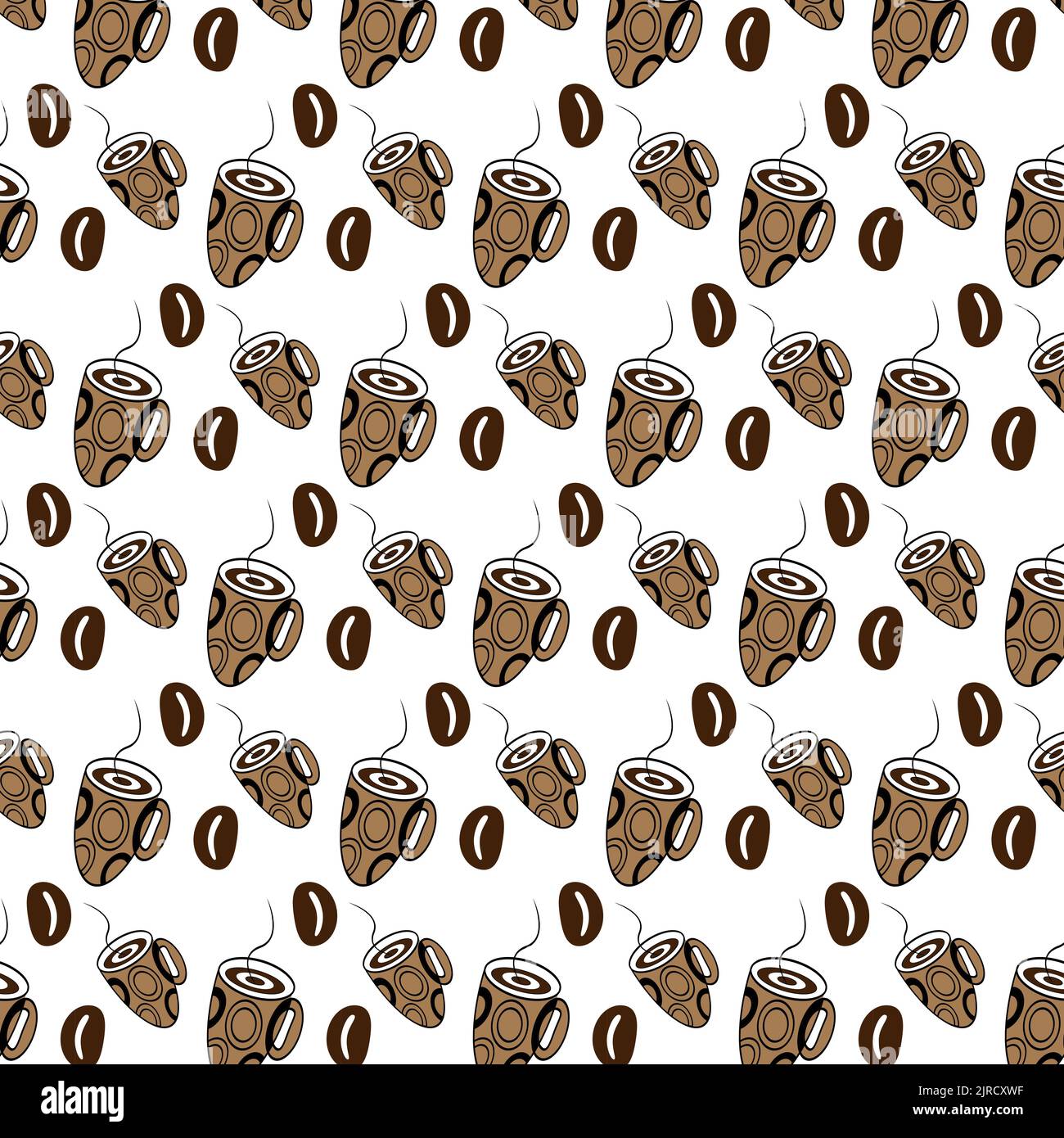 Seamless Pattern with Coffee Beans and Abstract Stylized cup on a ...
