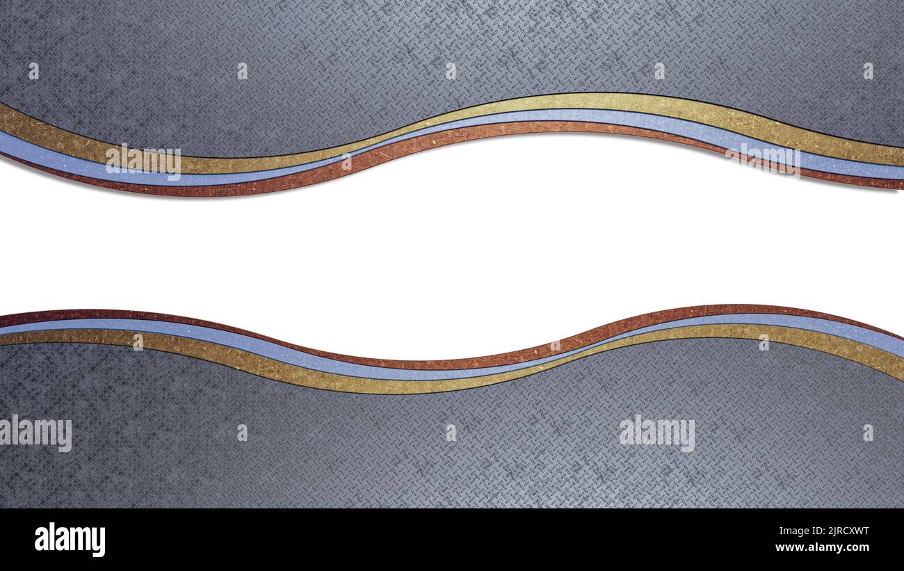 A 3d rendering image of gold and silver and bronze curved plate on ...