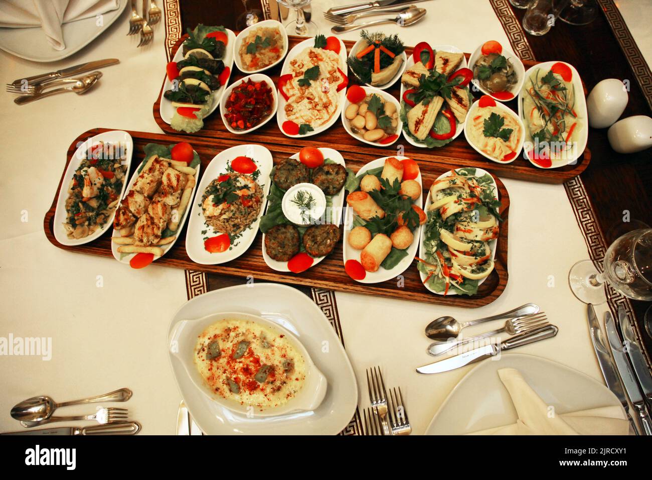 Traditional Turkish appetizer foods (Turkish Meze) on the restaurant ...