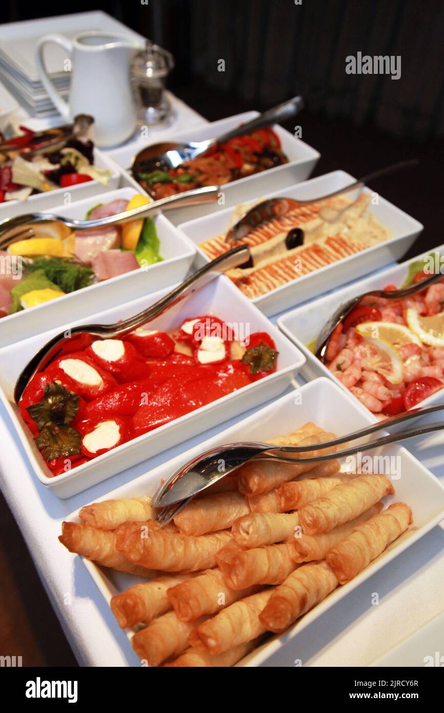 Traditional Turkish appetizer foods (Turkish meze) on the restaurant ...