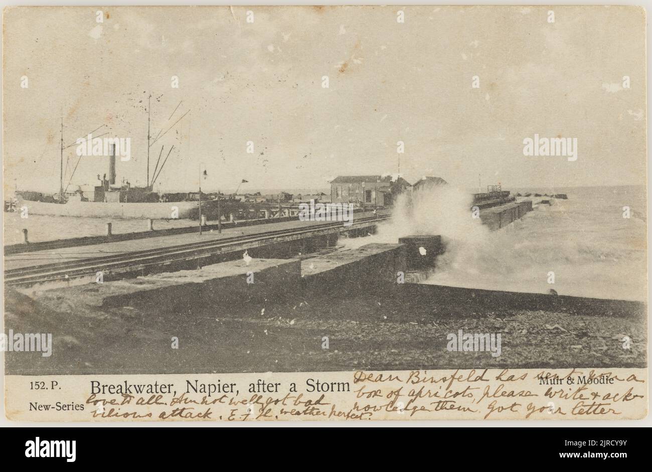 Breakwater, Napier, after a Storm, 1905, Napier, by Muir & Moodie Stock ...