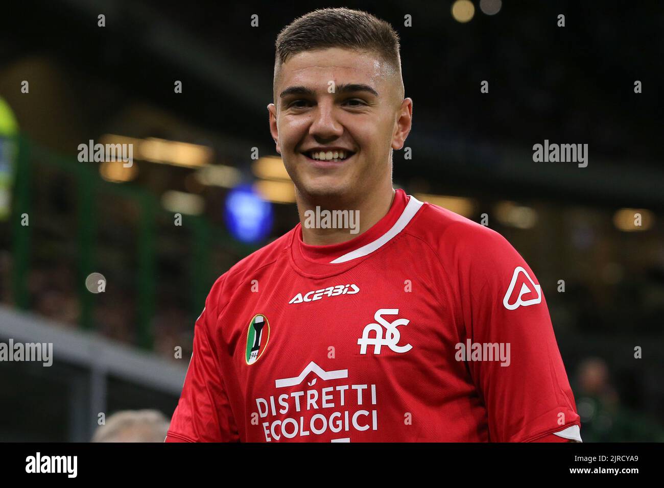 Milan, Italy, 20th August 2022. Petar Zovko of Spezia Calcio smiles as ...