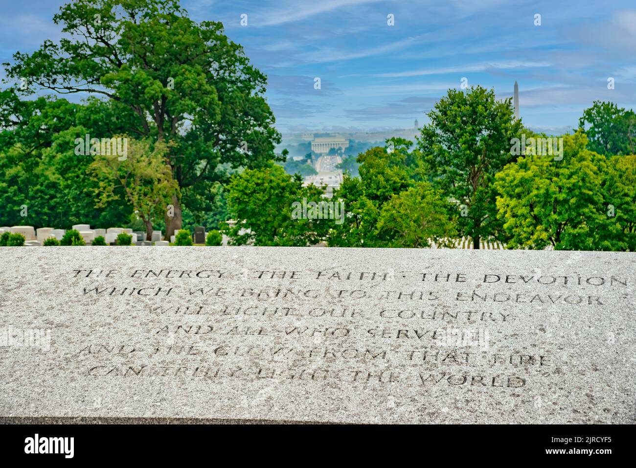 A quote from President Kennedy on the wall of the granite plaza at the ...