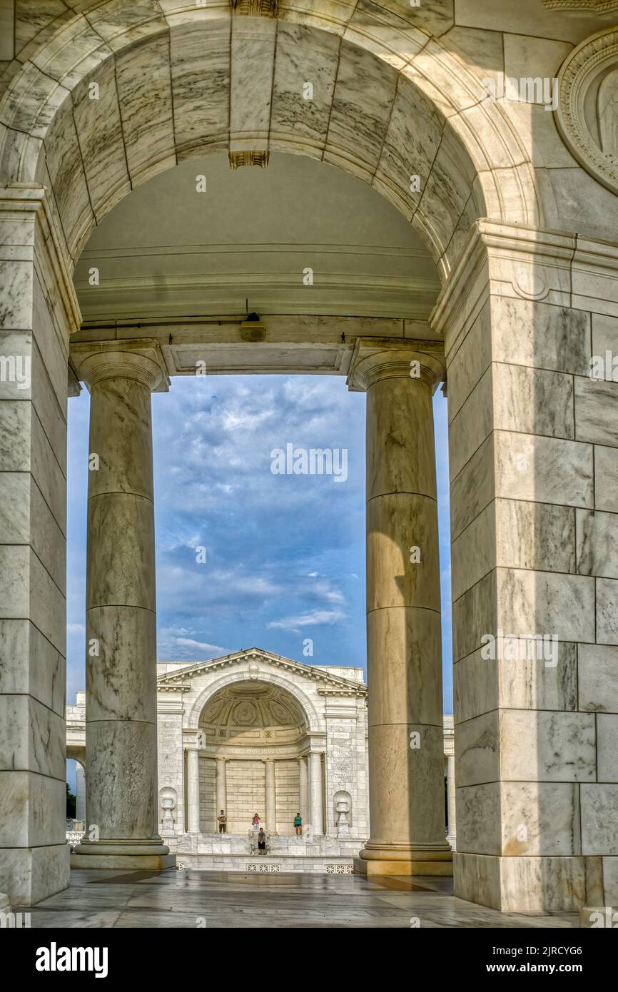 Looking through the exterior colonnade into the Memorial Amphitheater ...