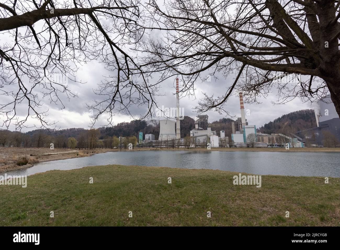 Cooling tower and chimney stack of thermal power station with thick ...