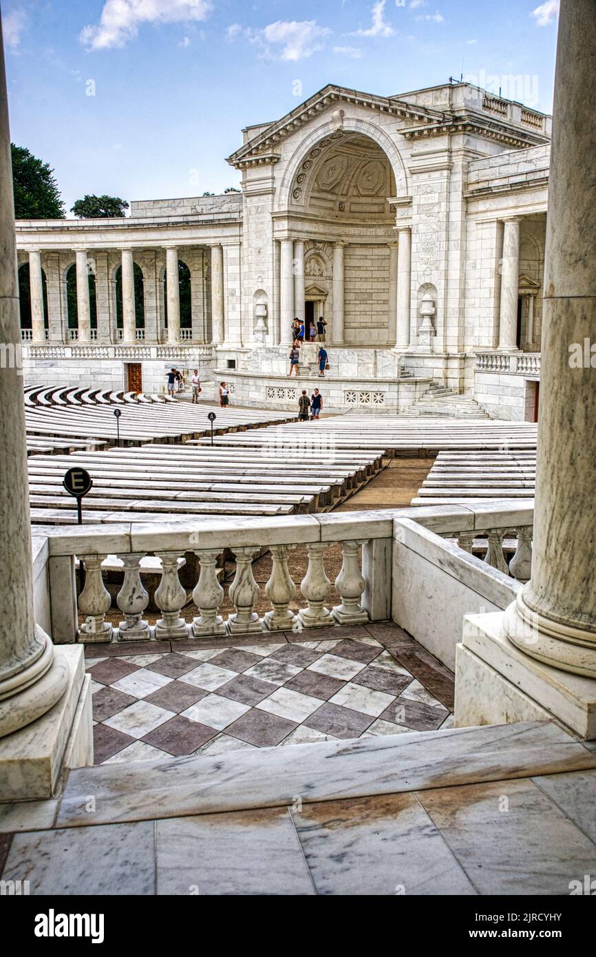 The white marble Memorial Amphitheater in Arlington National Cemetery ...