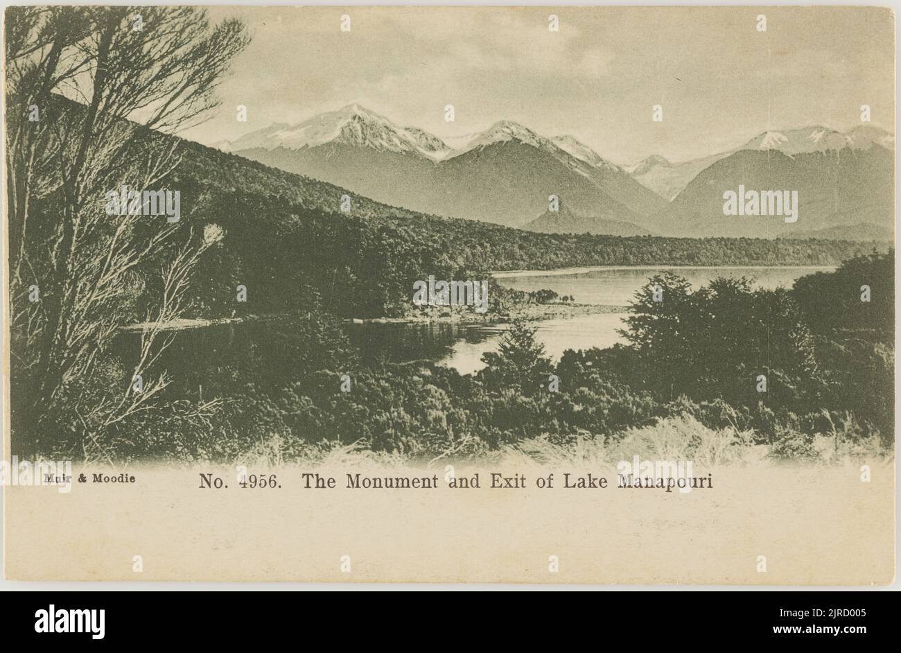 The Monument and Exit of Lake Manapouri, 1900-1903, Manapouri, Lake, by ...