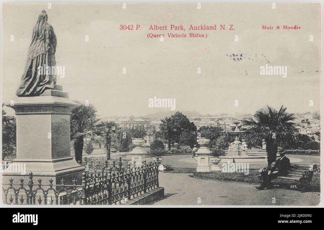 Albert Park, Auckland, New Zealand and Queen Victoria Statue, 1905-1908 ...