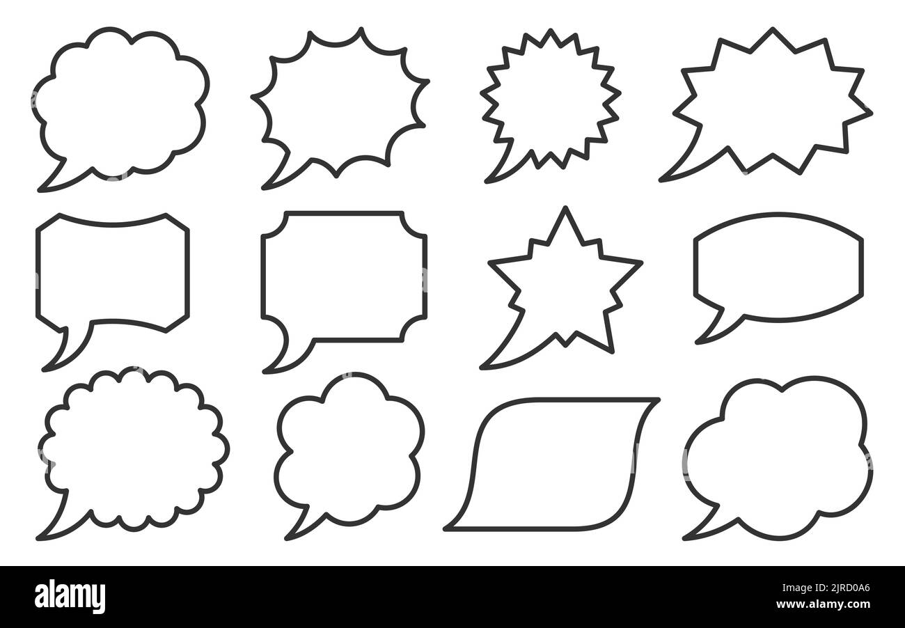 Speech bubble line set. Different shape balloon. Blank linear speak ...