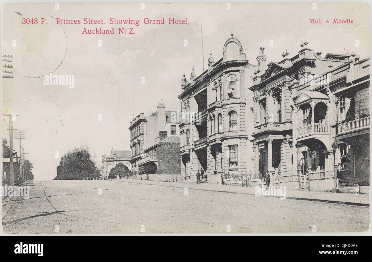 Princes Street, showing Grand Hotel, Auckland, New Zealand, 1905-1908 ...