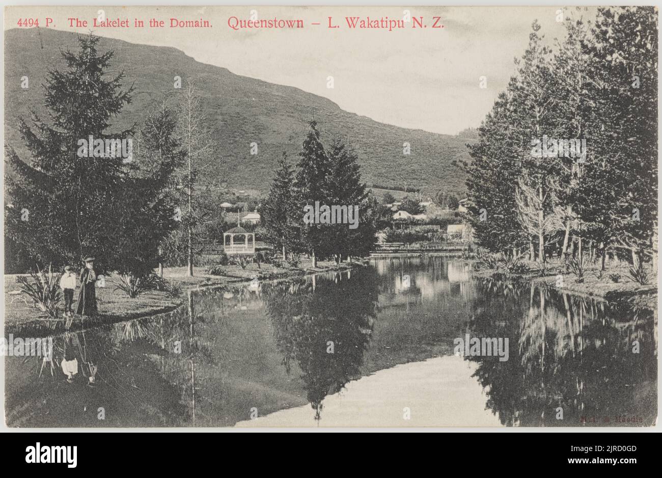 The Lakelet in the Domain, Queenstown, Lake Wakatipu, New Zealand, 1906 ...