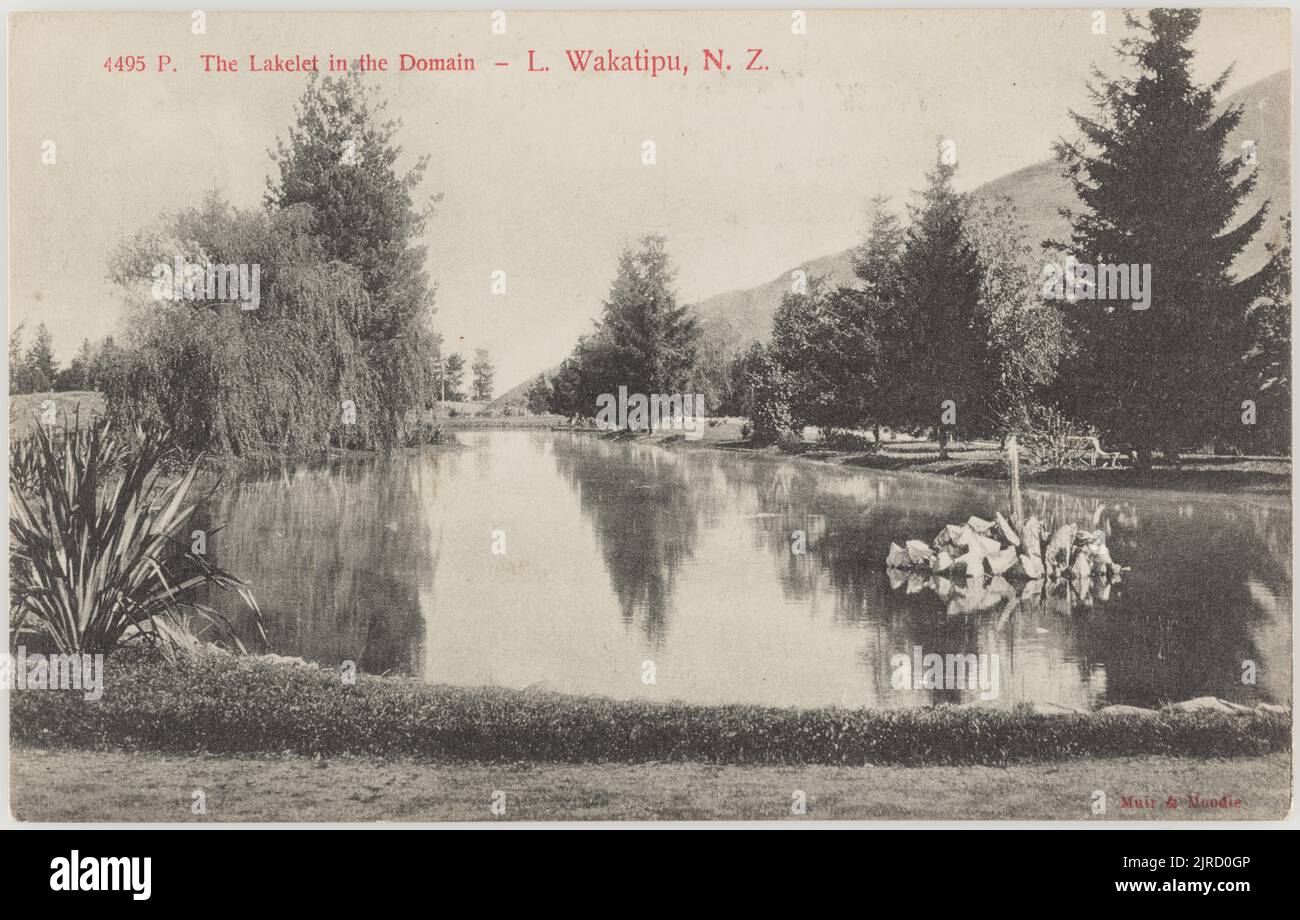 The Lakelet in the Domain, Lake Wakatipu, New Zealand, 1906, Wakatipu ...