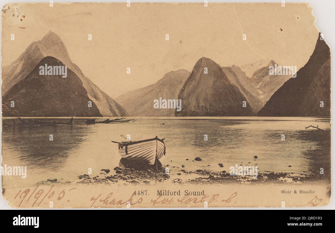 Milford Sound, 1900-1903, Milford Sound, by Muir & Moodie Stock Photo ...