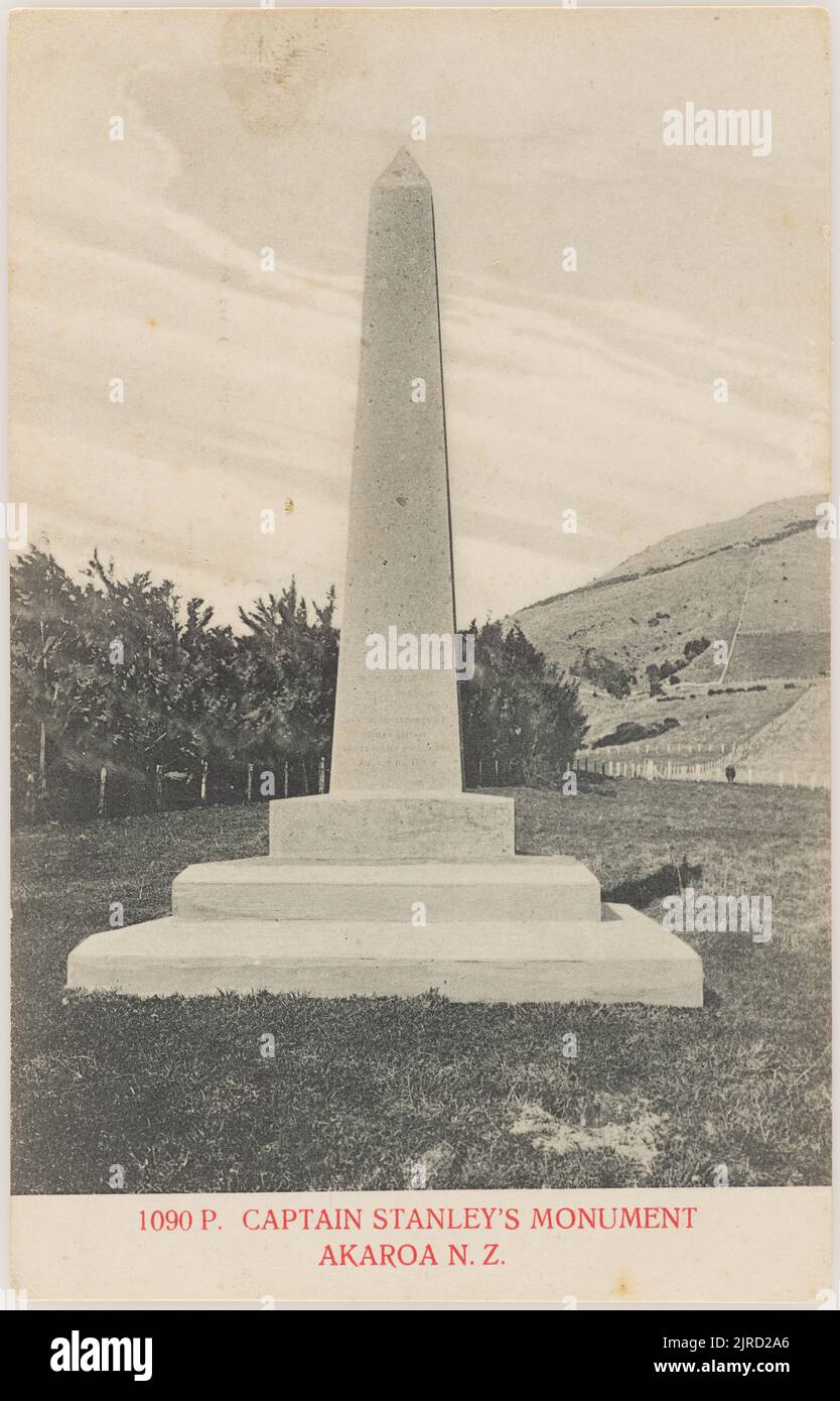 Captain Stanley's Monument, Akaroa, New Zealand, 1905, Akaroa, by Muir ...