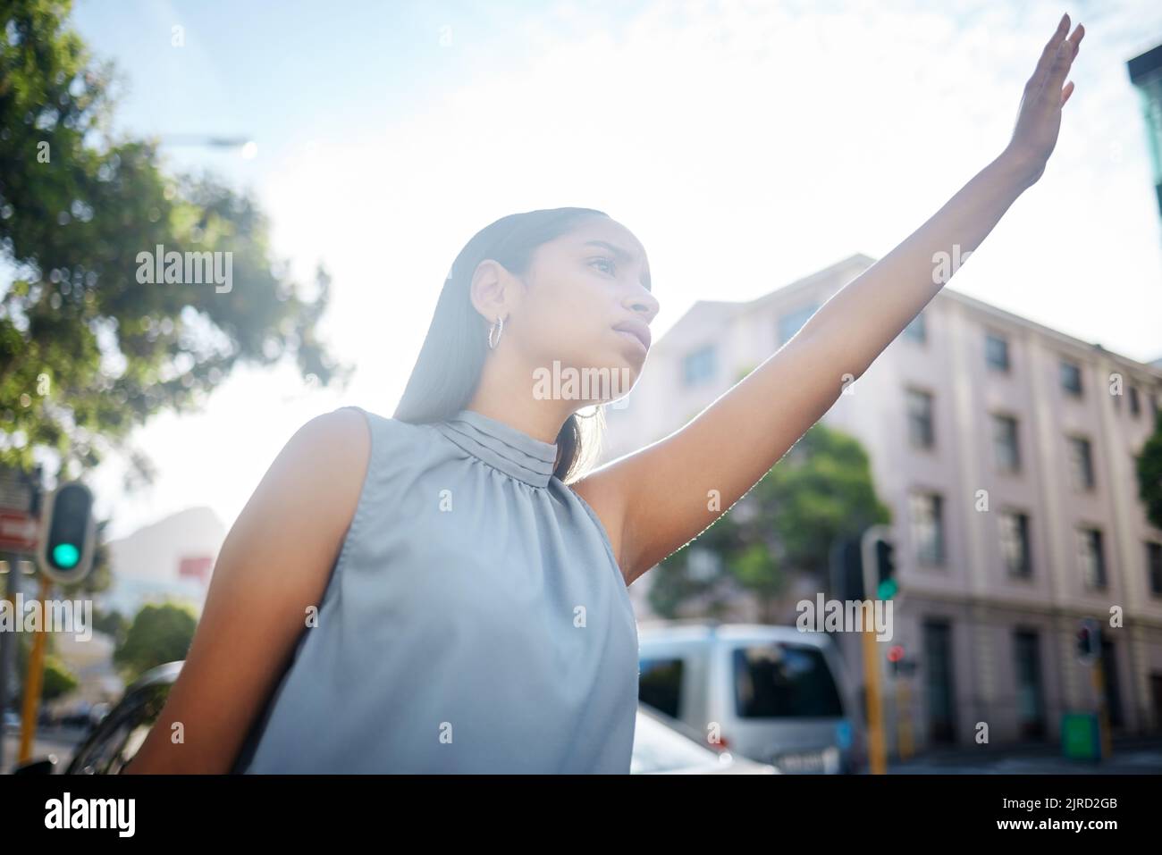 Travel with taxi, cab or uber in a city for business woman to commute ...