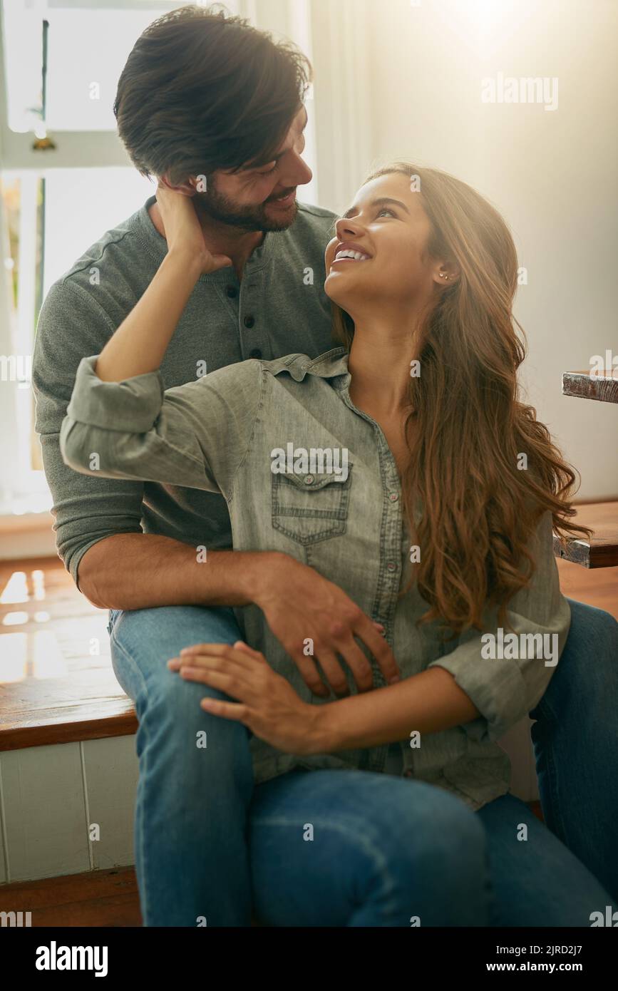 I cant imagine life without you. an affectionate young couple at home ...