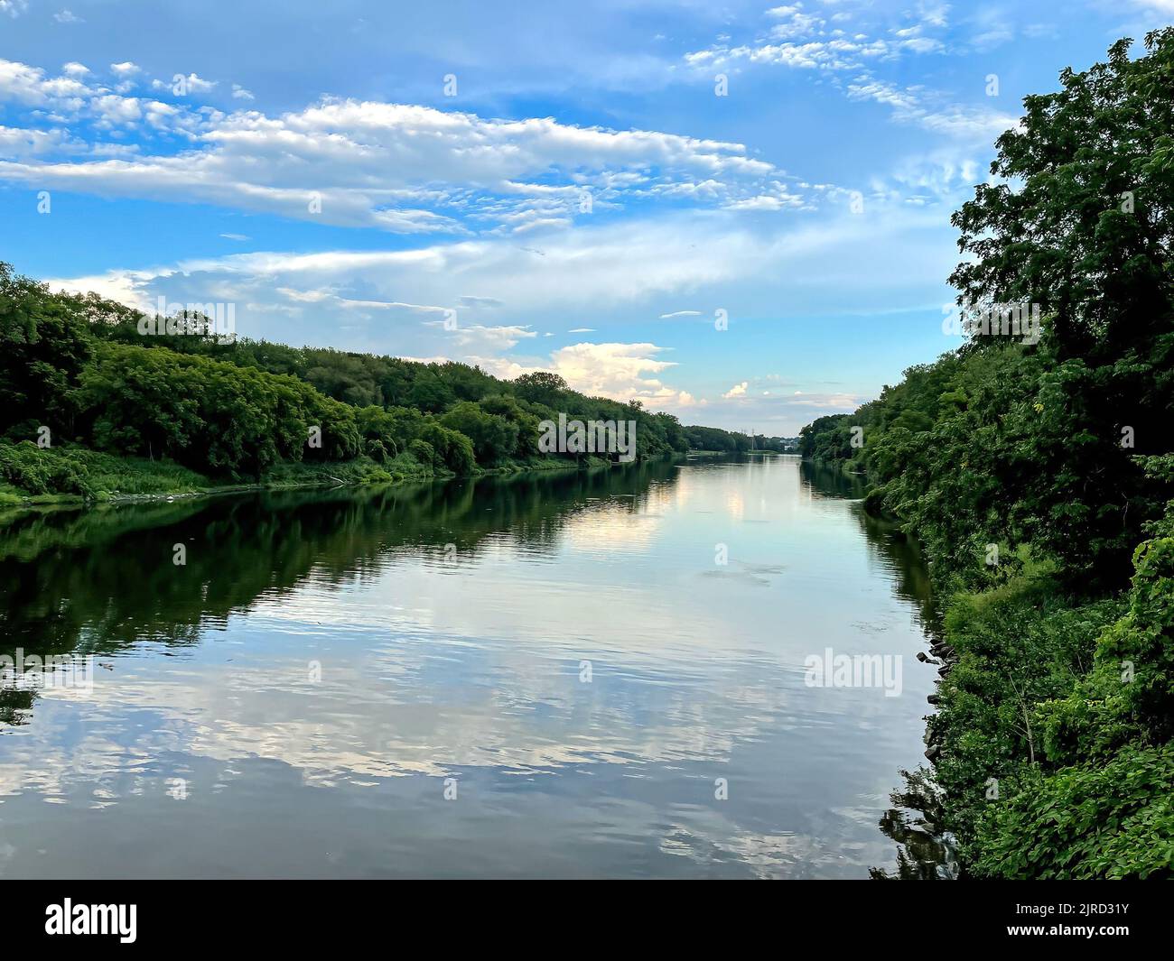 Schenectady, NY - USA - Aug 6, 2022 Landscape view on the Mohawk River, seen from the Mohawk ...