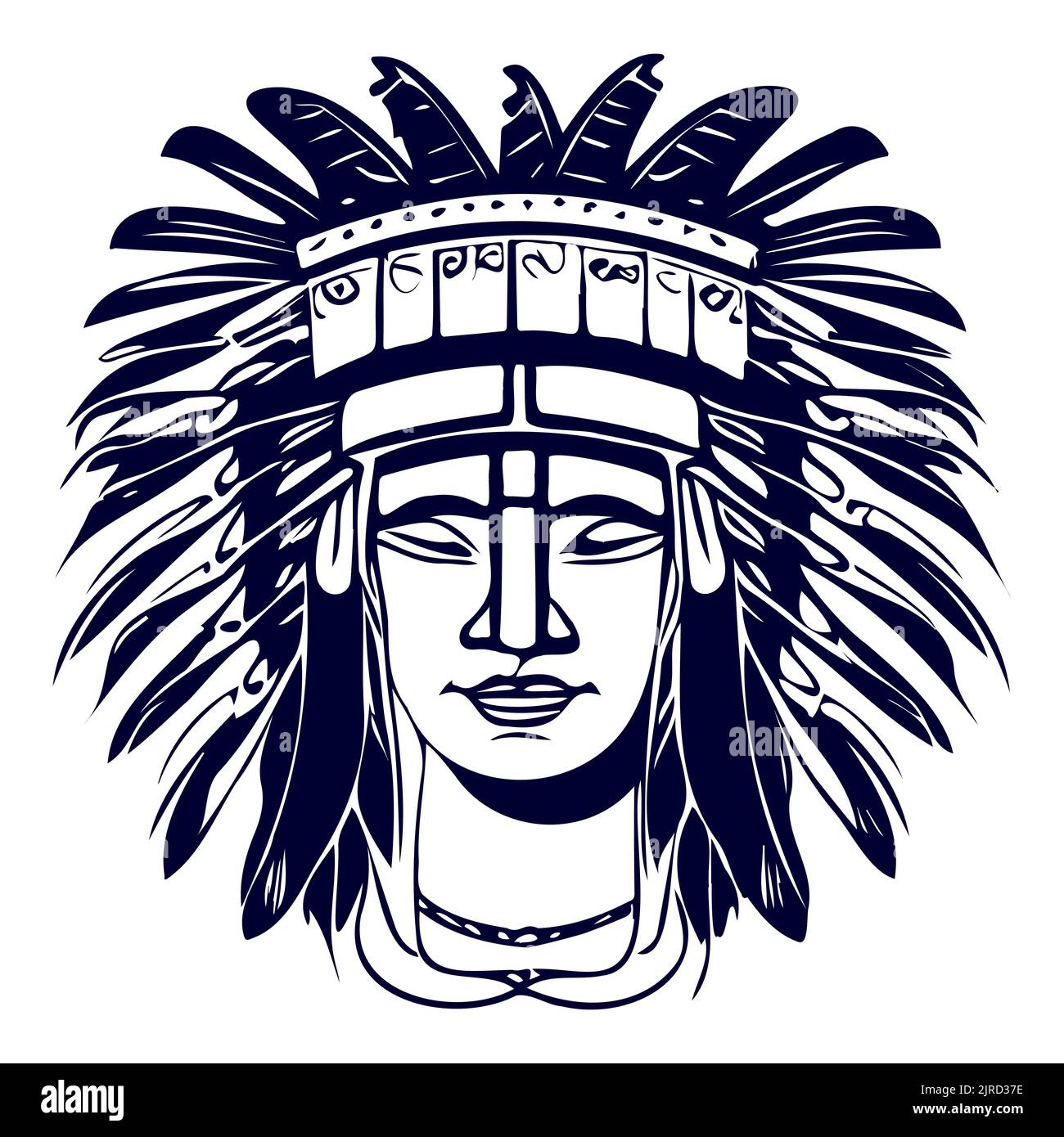 Chief with beautiful headdress vector digital art Stock Vector Image ...
