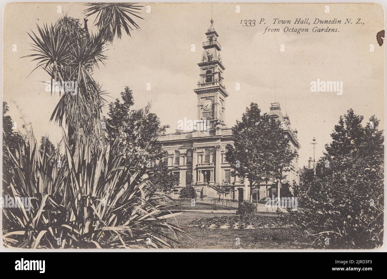 Town Hall, Dunedin from the Octagon Gardens, 1906, Dunedin, by Muir ...