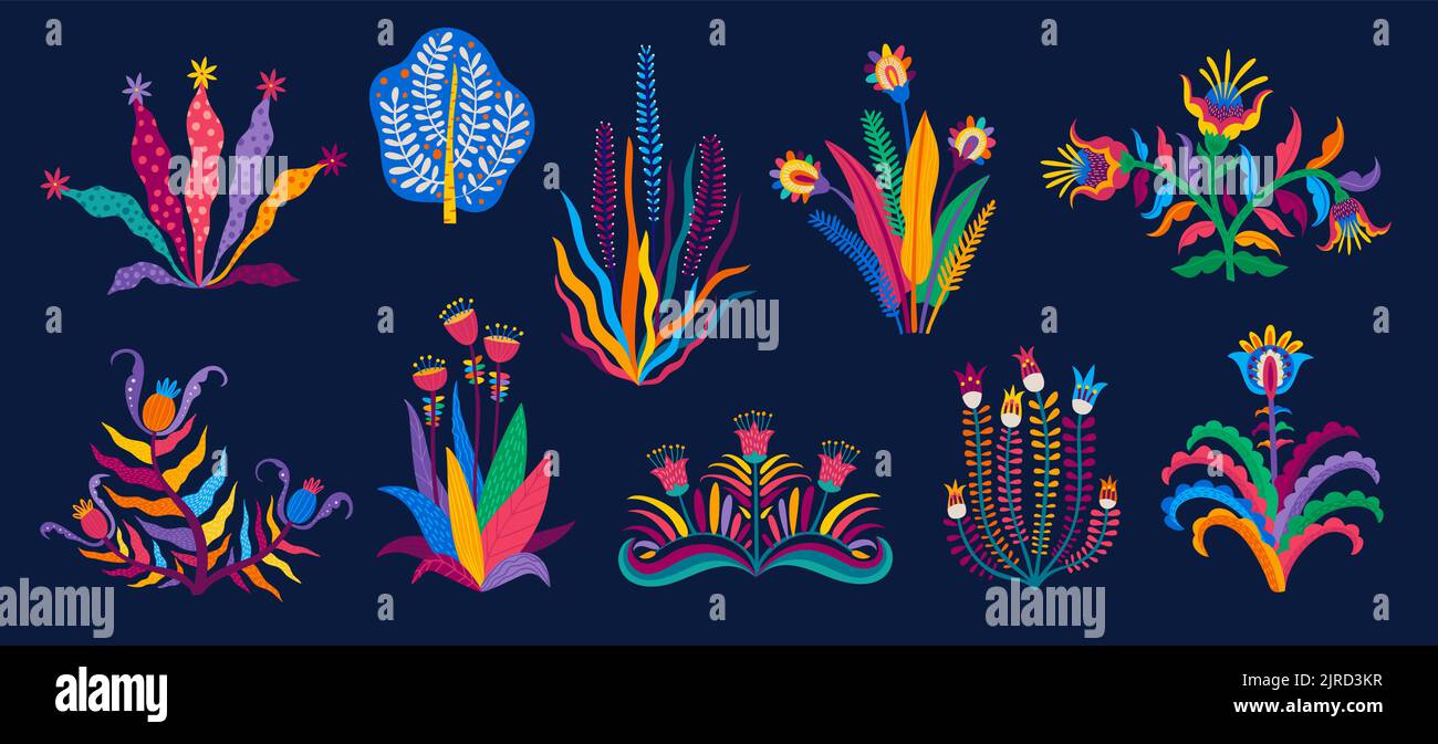 Cartoon tropical mexican and brazilian flower plants, vector summer ...