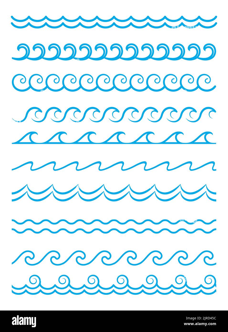 Sea and ocean wave lines, blue water surf borders and frames, vector ...