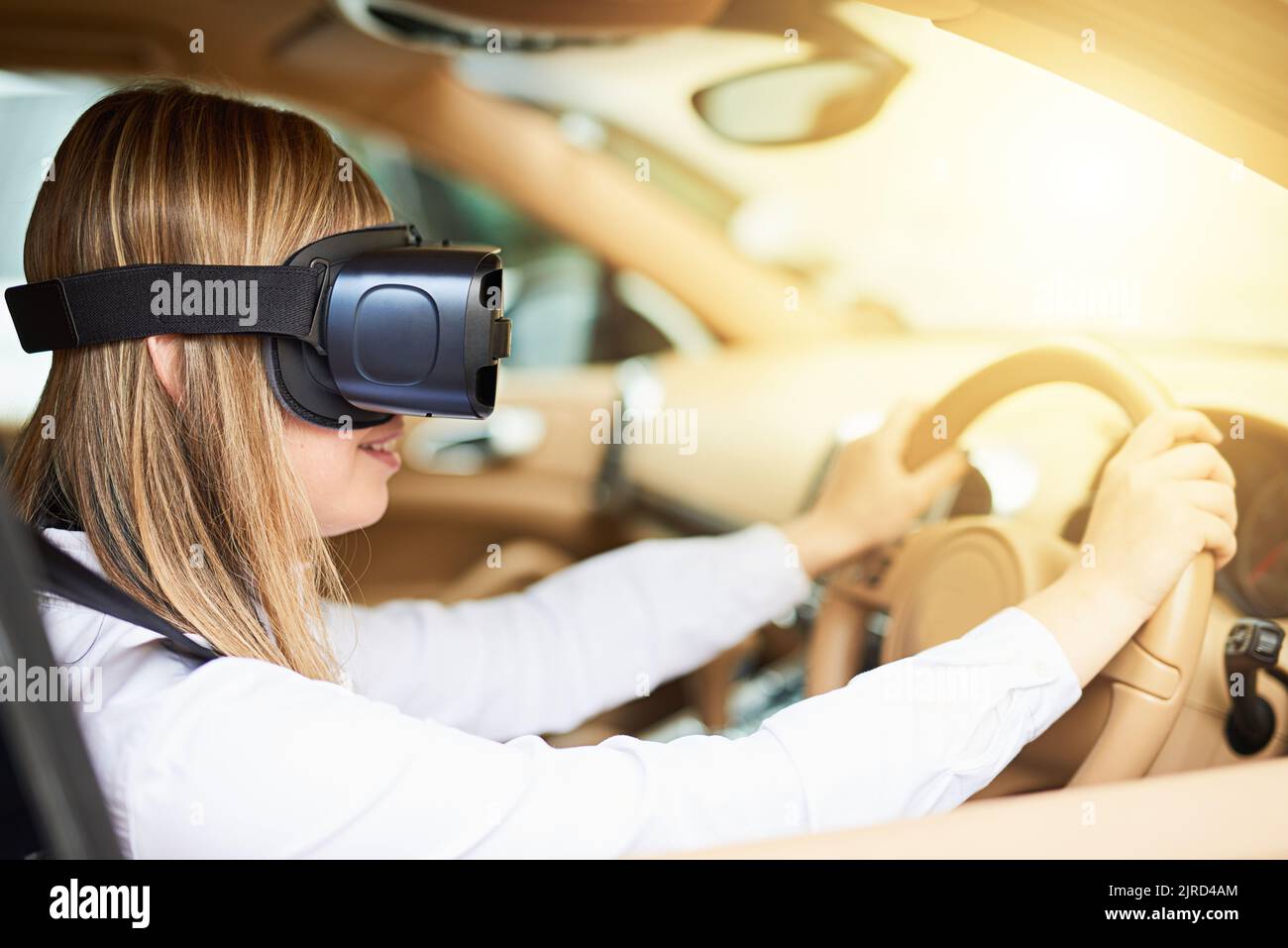 Seeing traffic with fresh eyes. a young businesswoman wearing a virtual ...