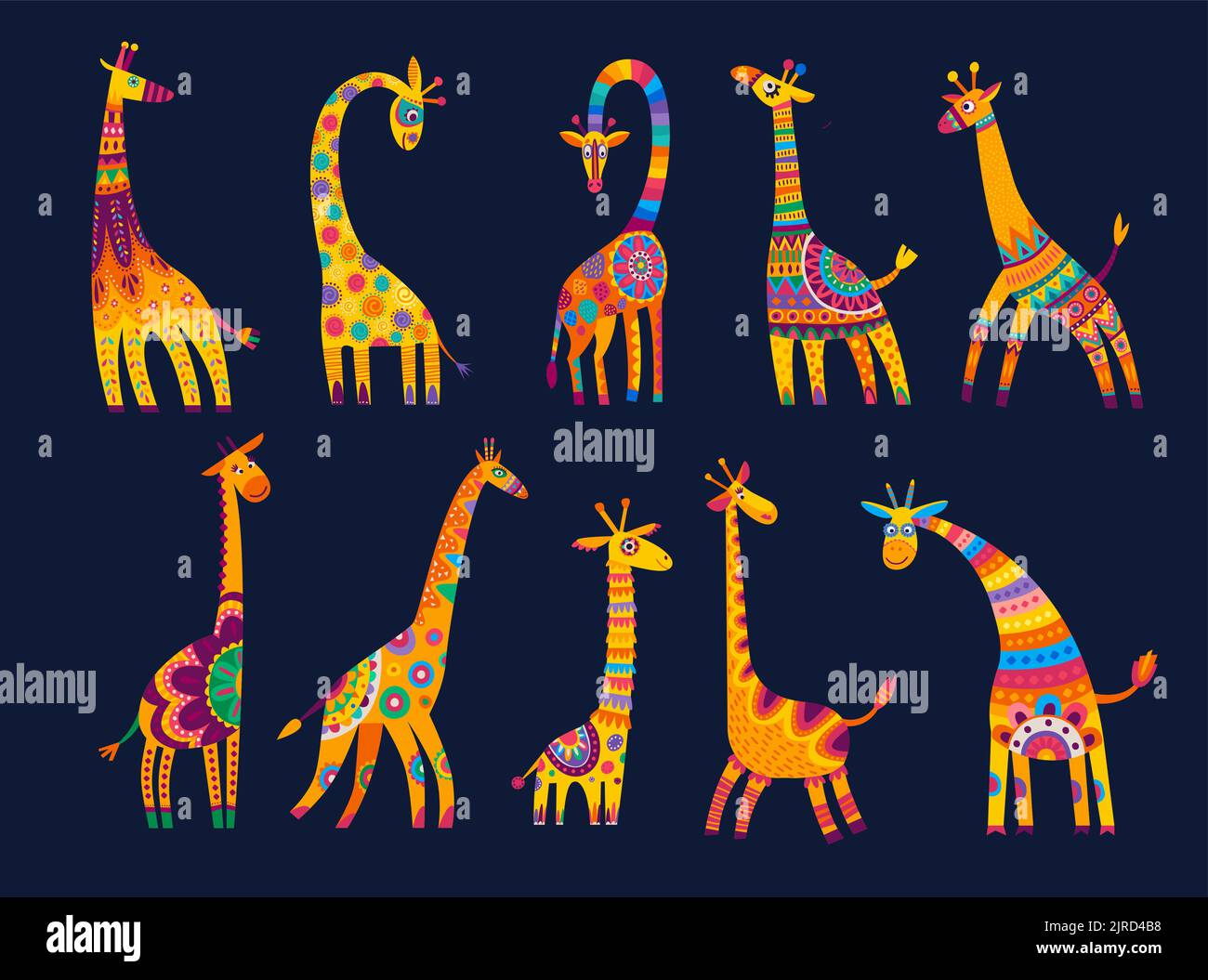 Cartoon african giraffes, cute animal characters with african ornament ...