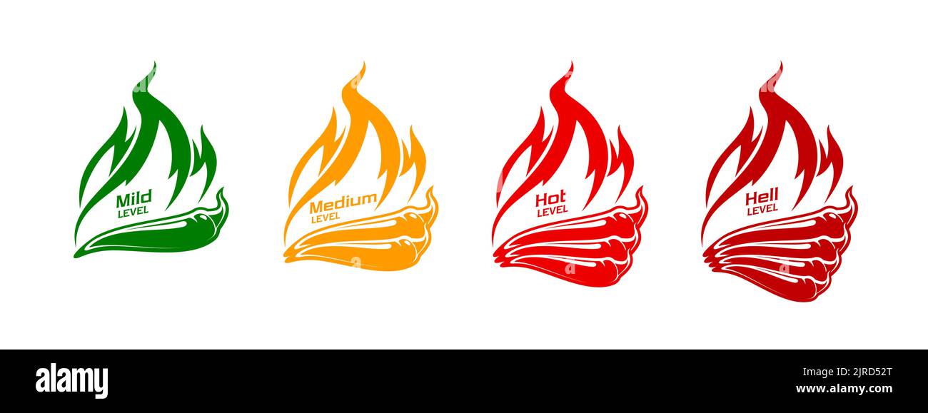 Spicy level labels. Tabasco sauce spicy meter, hot food or meal spicy ...