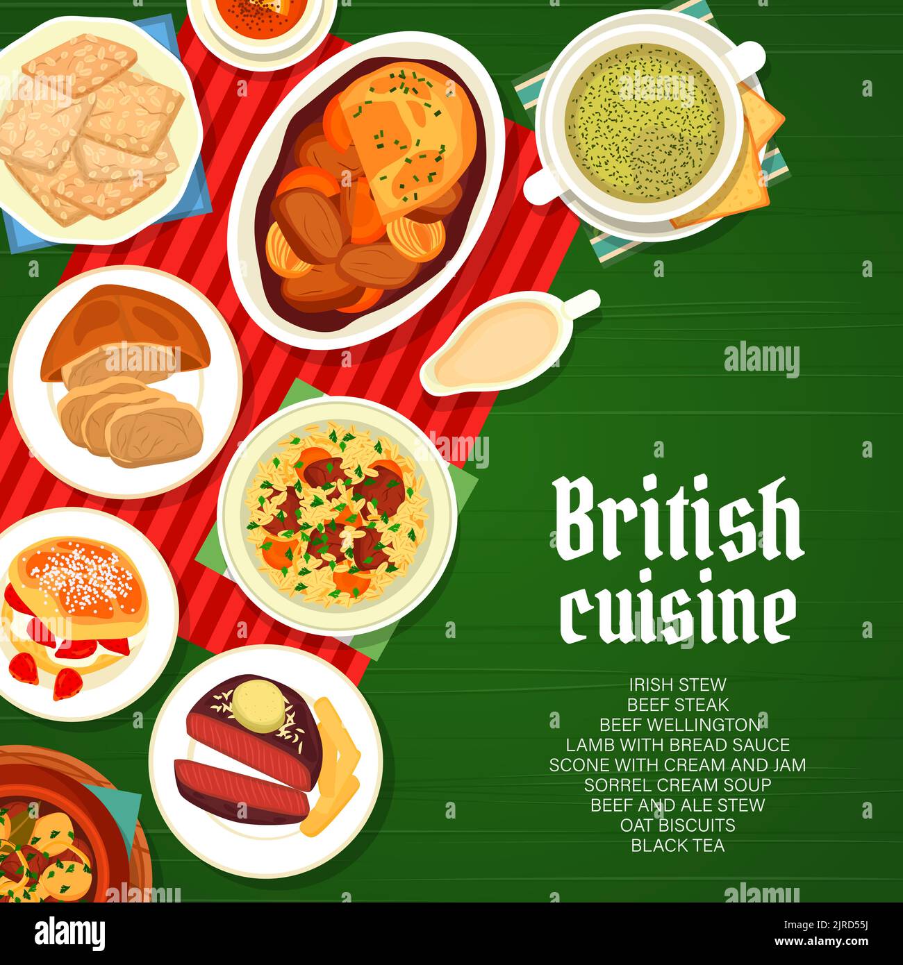 British cuisine restaurant menu cover with vector dishes of meat and ...