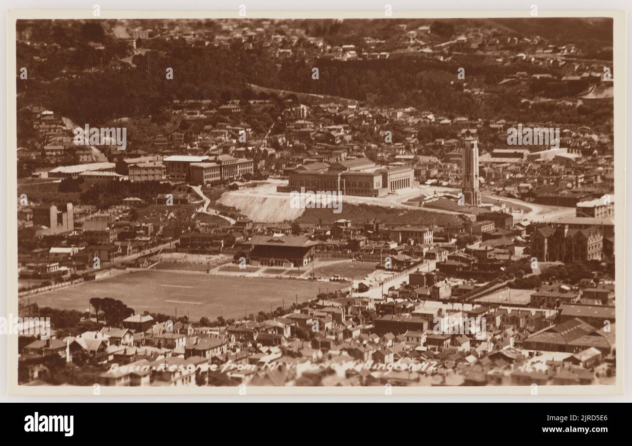 Basin reserve from Mt. Victoria, Wellington, New Zealand, circa 1930 ...
