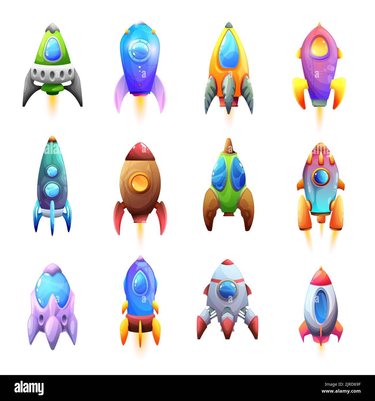 Cartoon spacecraft rockets and spaceships vector icons. Kids rockets or ...