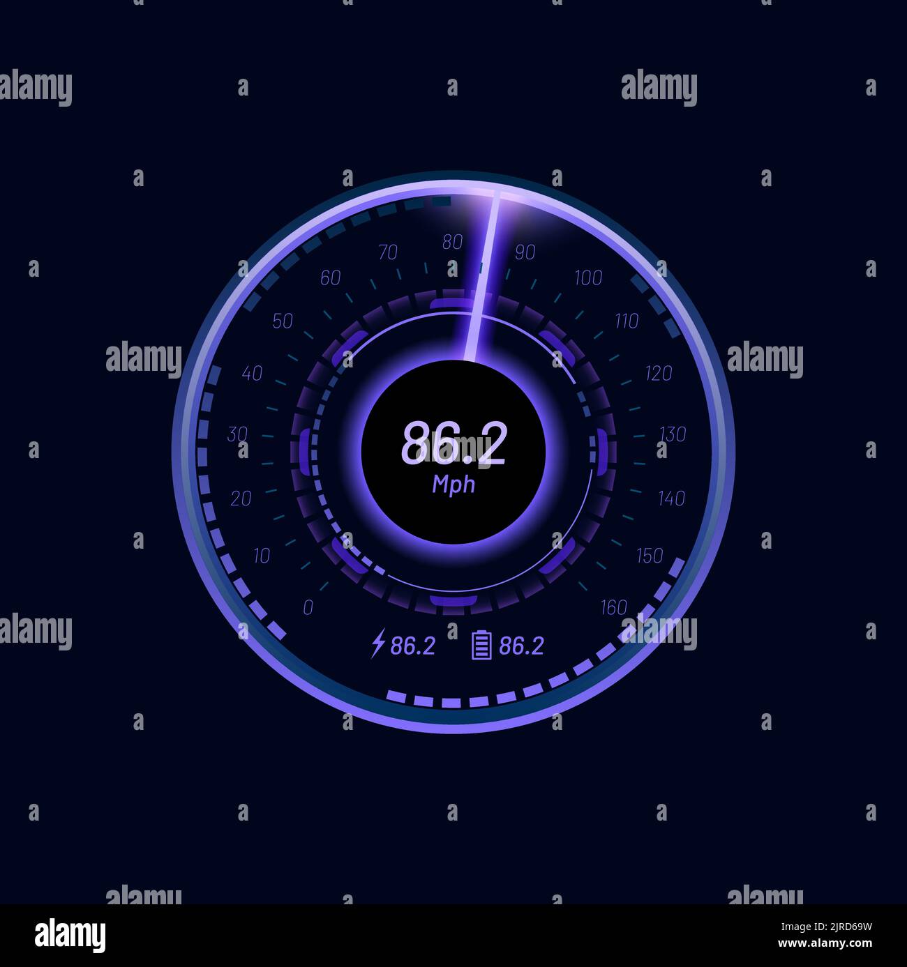 Futuristic car speedometer gauge dial, neon tachometer indicator ...