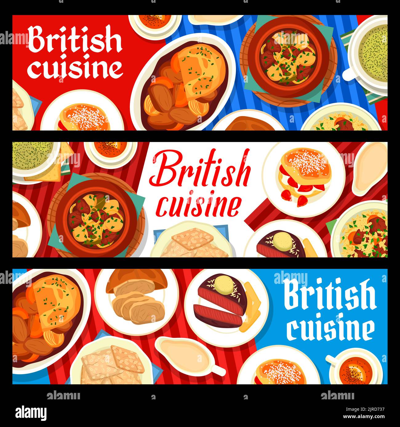 British cuisine vector banners with English food dishes of meat and ...