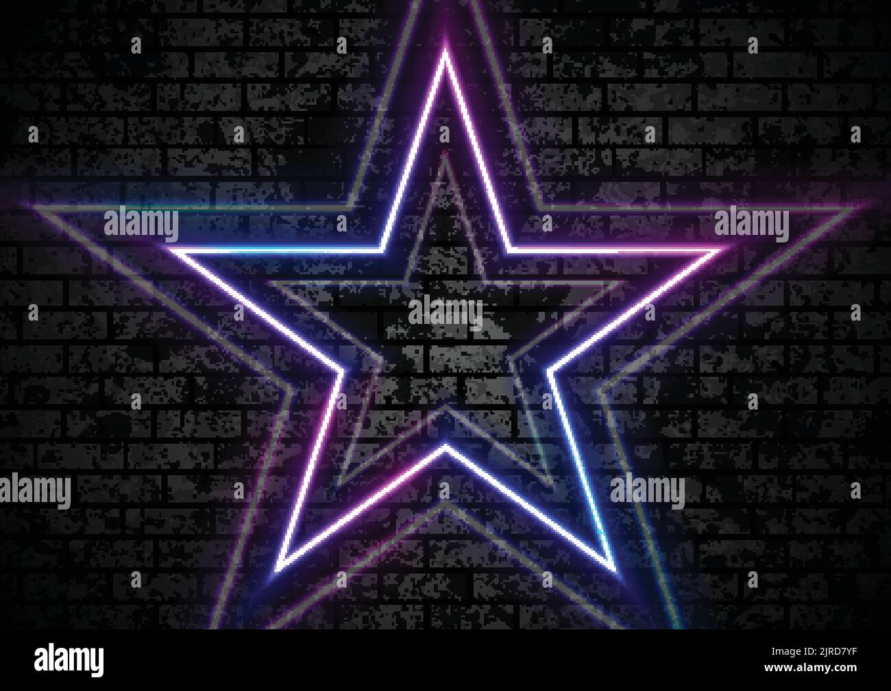 Blue and purple neon stars on grunge brick wall background. Vector ...