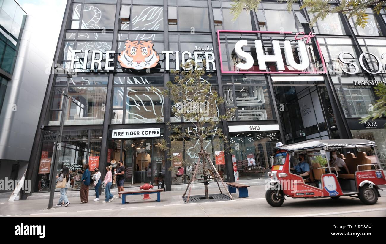 TukTuk in front of Fire Tiger Coffee Shop Siam Square Bangkok Thailand Stock Photo - Alamy