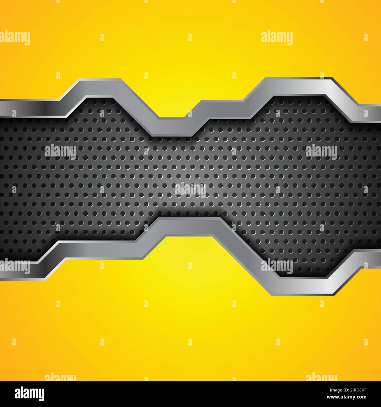 Bright yellow and perforated metallic abstract technology background ...