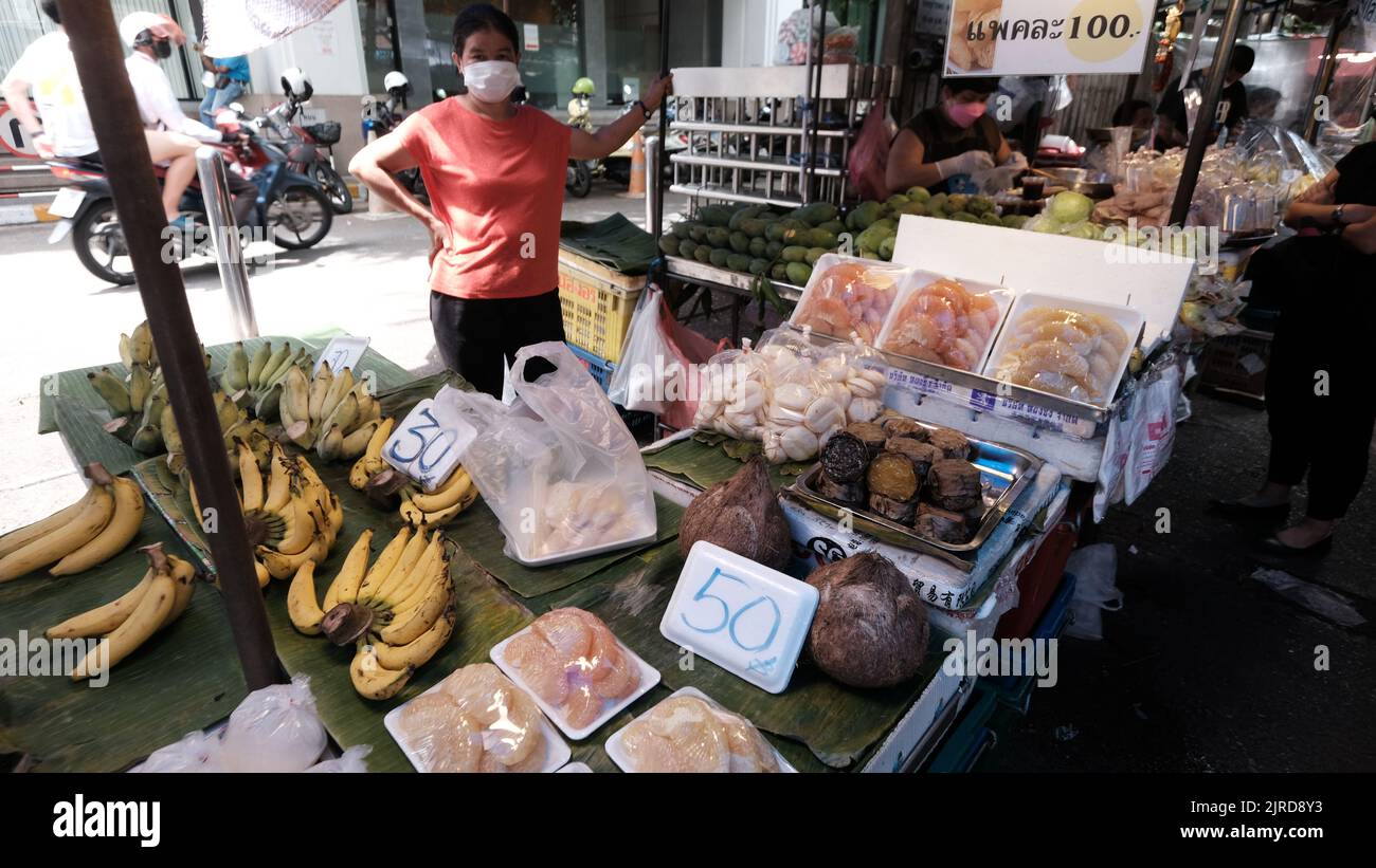 Fruit Seller at Lalai Sap Market Silom Road, Bang Rak, Bangkok Thailand ...