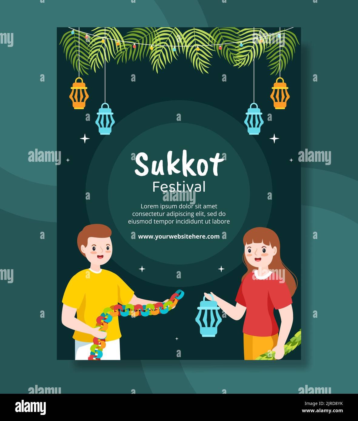Jewish Holiday Sukkot Poster Template Hand Drawn Cartoon Flat ...