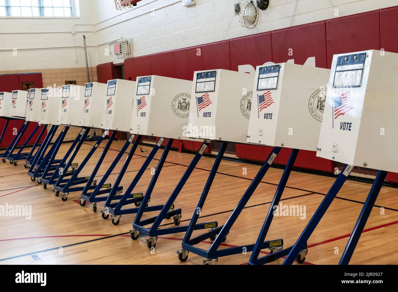 New York, USA. 23rd Aug, 2022. Voting booths seen at polling station ...