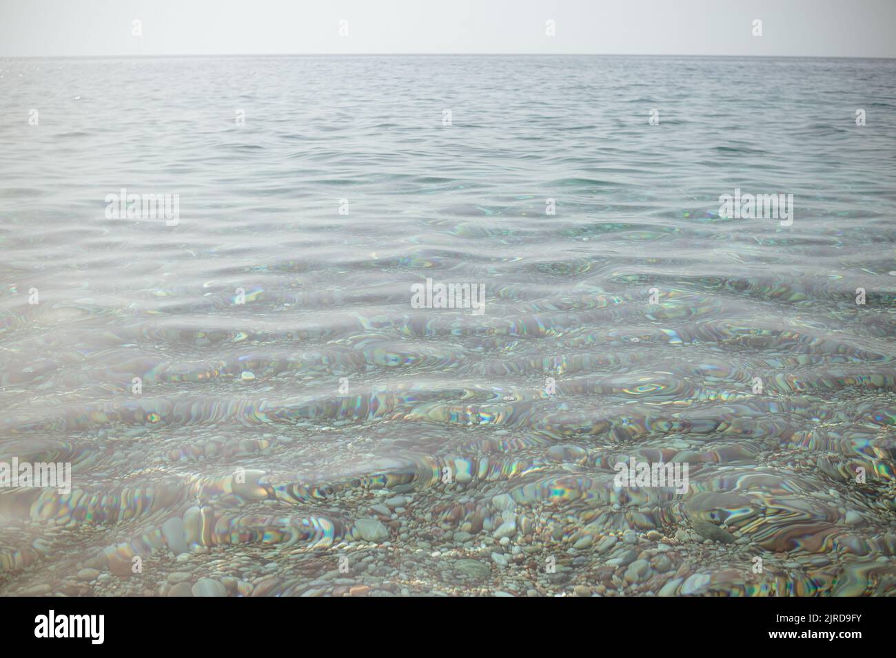 Seascape, evening scenery with moon horizon line. Water reflection ...