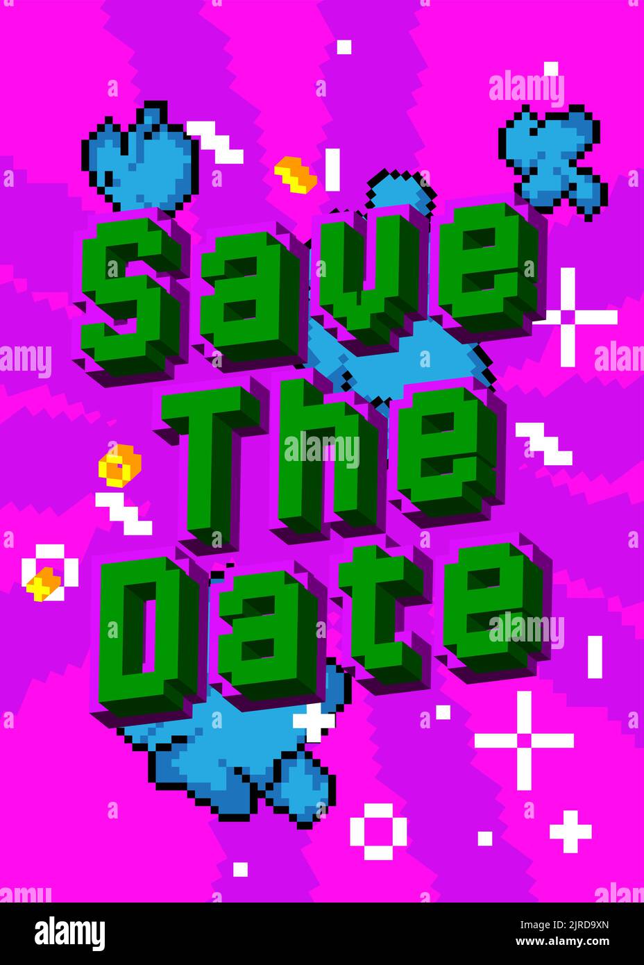 Save The Date. Pixelated word with geometric graphic background. Vector ...